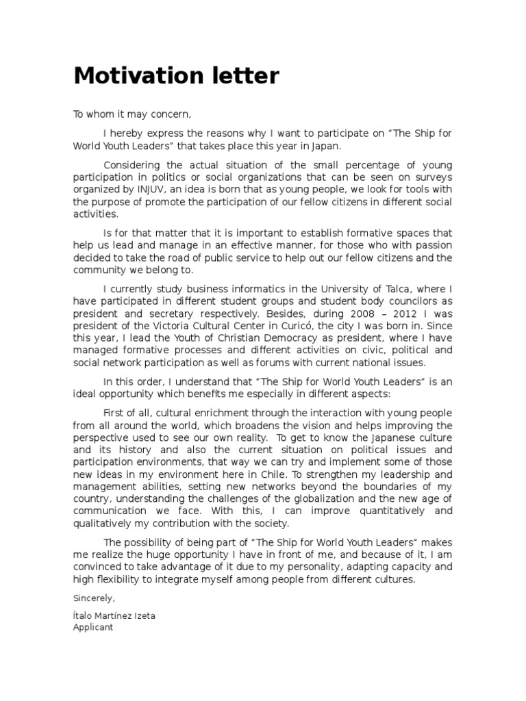 Motivation Letter Ítalo Martínez | Leadership | Leadership & Mentoring