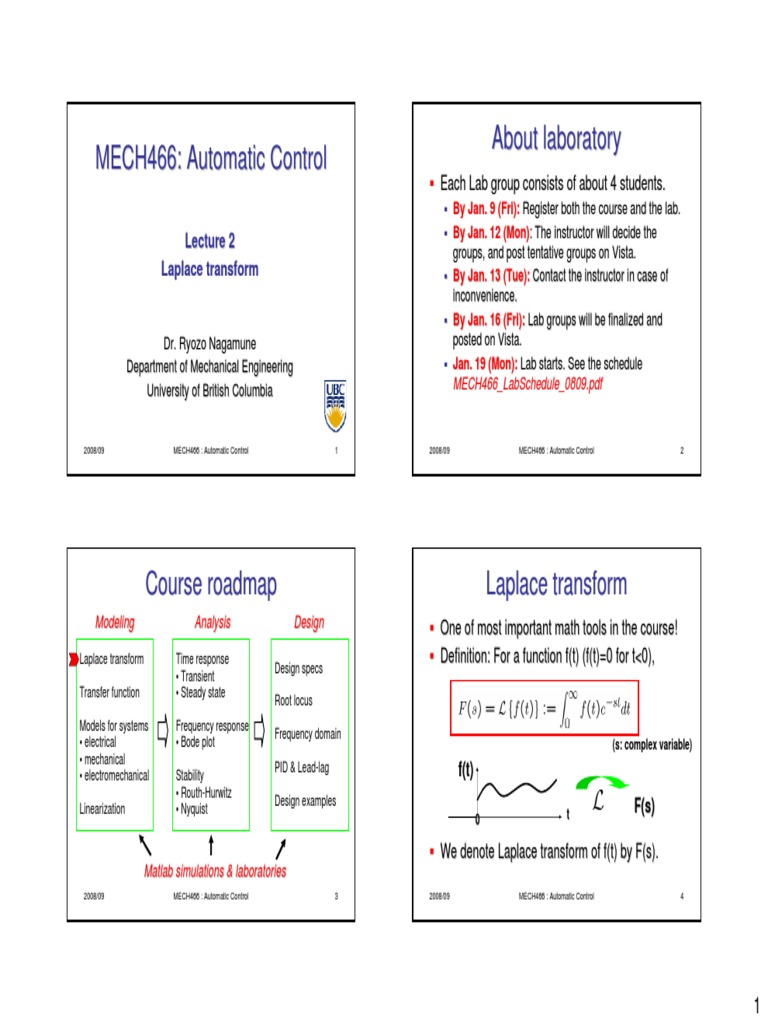 MECH466: Automatic Control About Laboratory | PDF | Laplace Transform ...