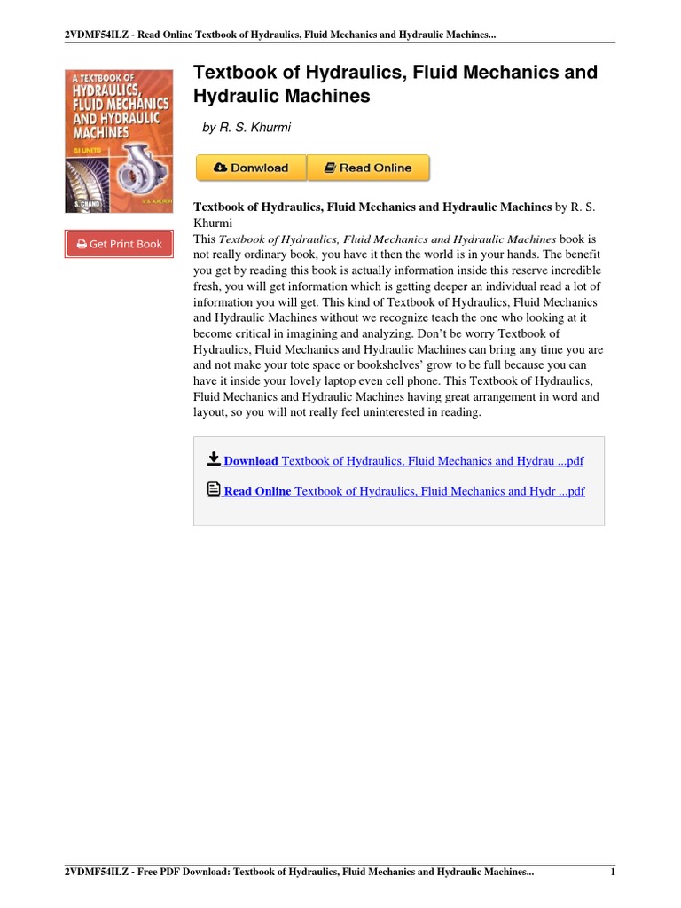 Textbook Hydraulics Mechanics Hydraulic Machines 512clkvUMrL | PDF ...