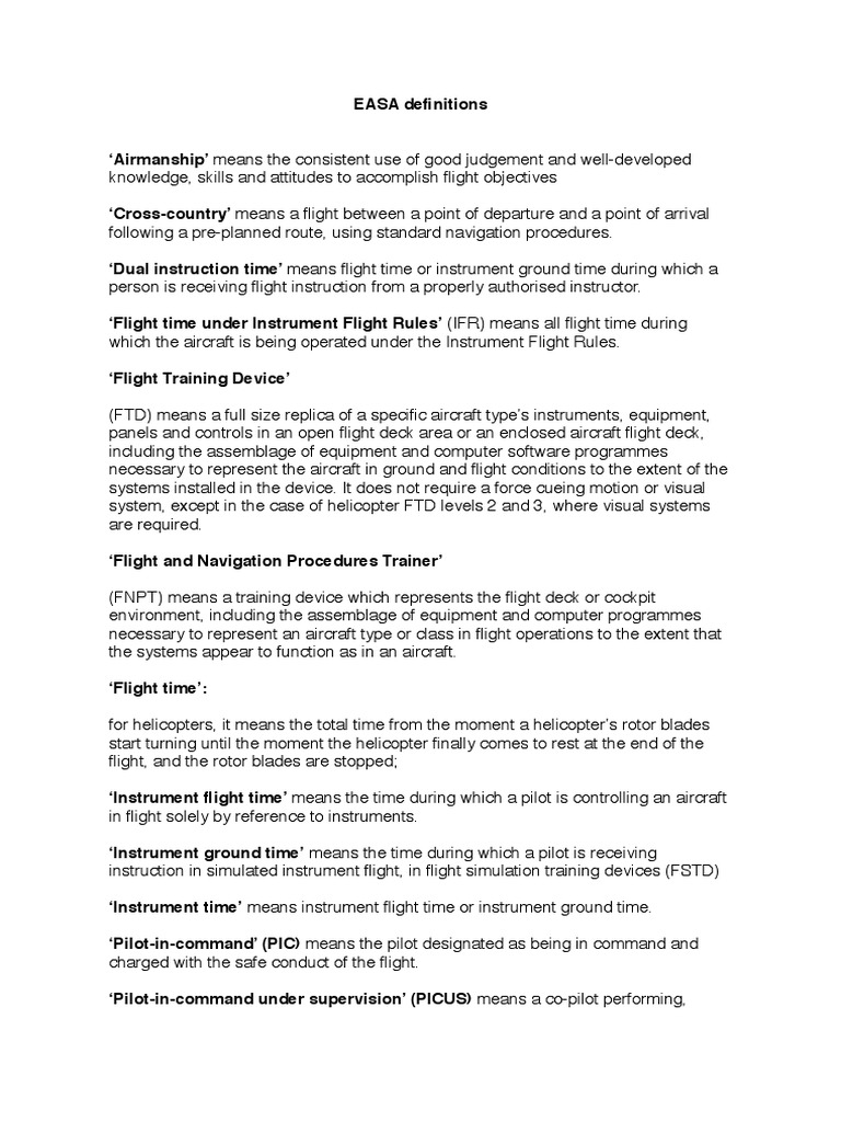 EASA Definitions - 1 | PDF | Instrument Flight Rules | Flight Instructor EASA Definitions - 1 | PDF | Instrument Flight Rules | Flight Instructor