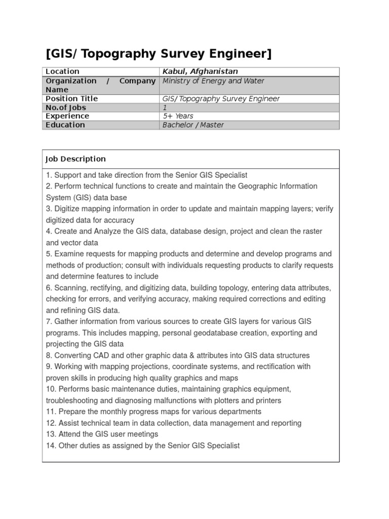 ToR For GIS - Survey Engineer | PDF | Surveying | Geographic ...