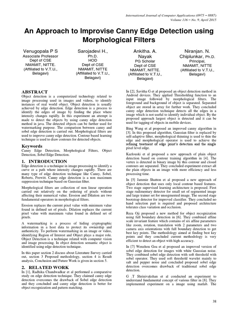 An Approach To Improvise Canny Edge Detection Using Morphological ...