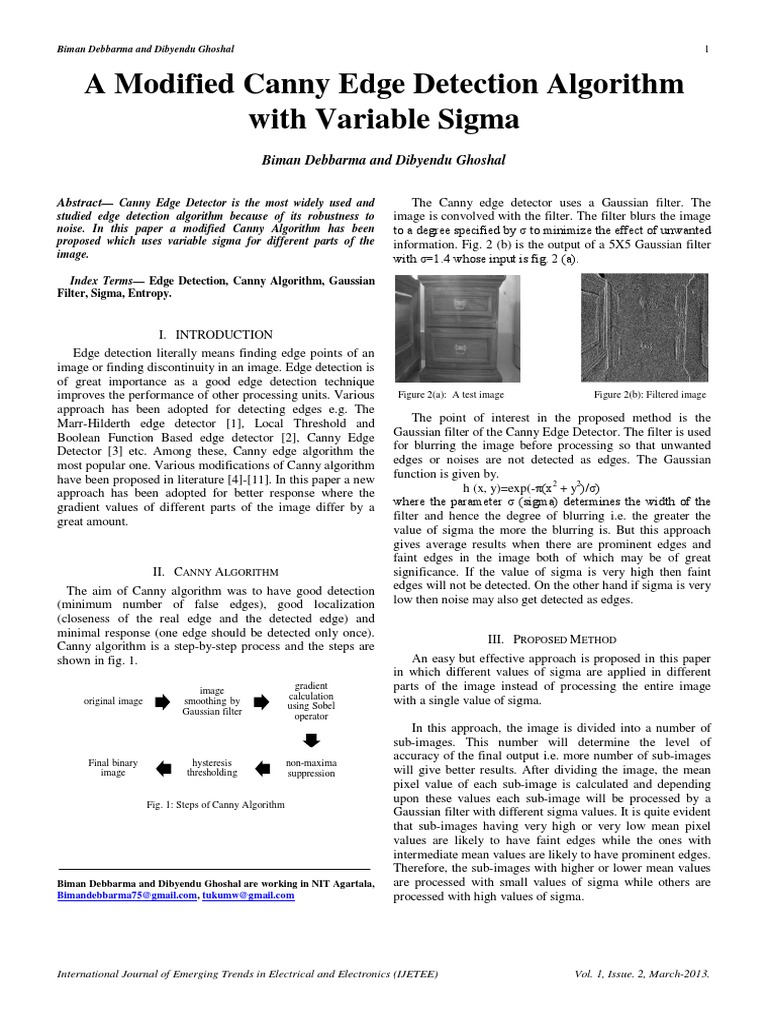 Modified Canny Edge Detection Algorithm With Variable Sigma Pdf Signal Processing Applied