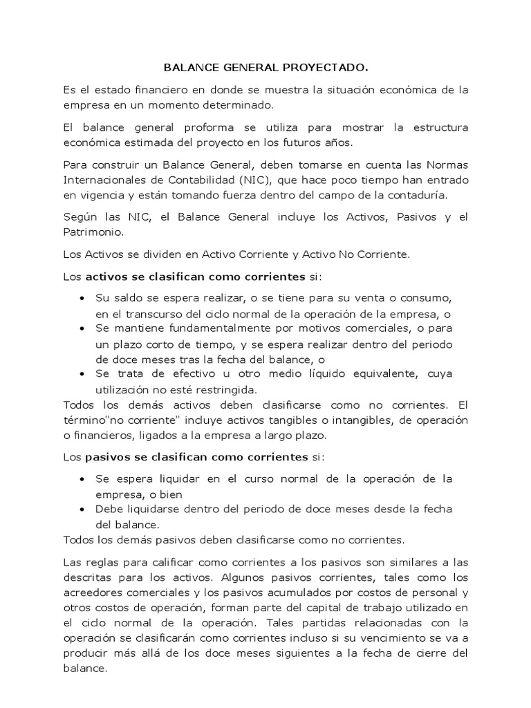 Balance General Proyectado | PDF | Flujo de efectivo | Hoja de balance