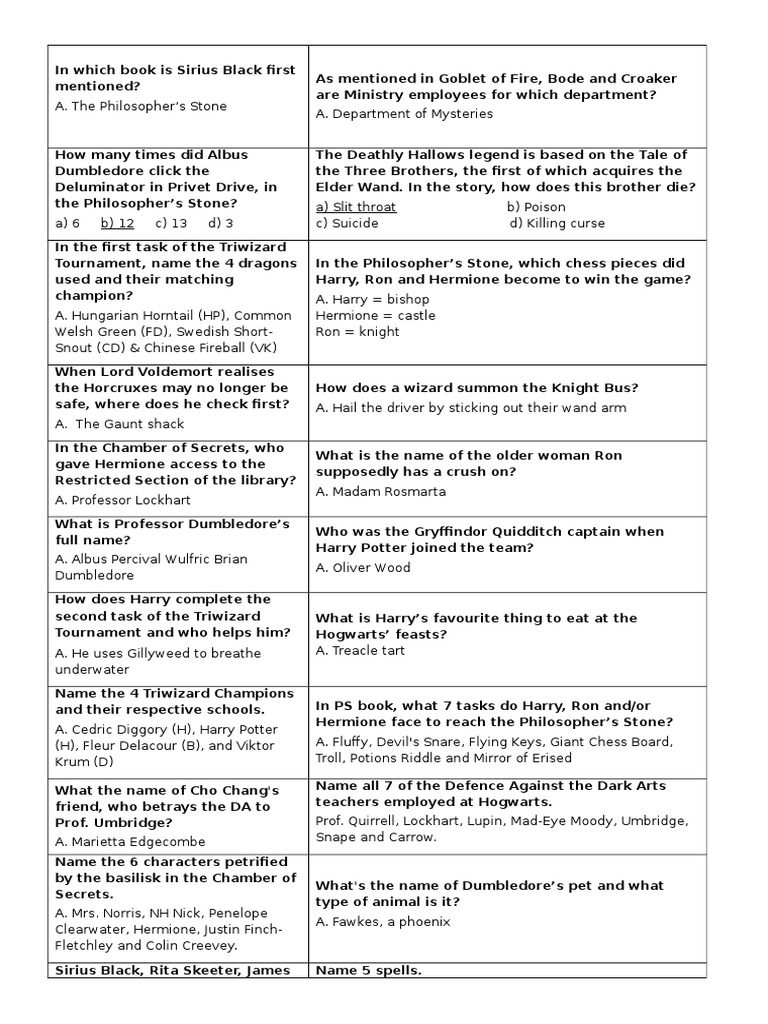 HP Trivia Questions | PDF | Young Adult