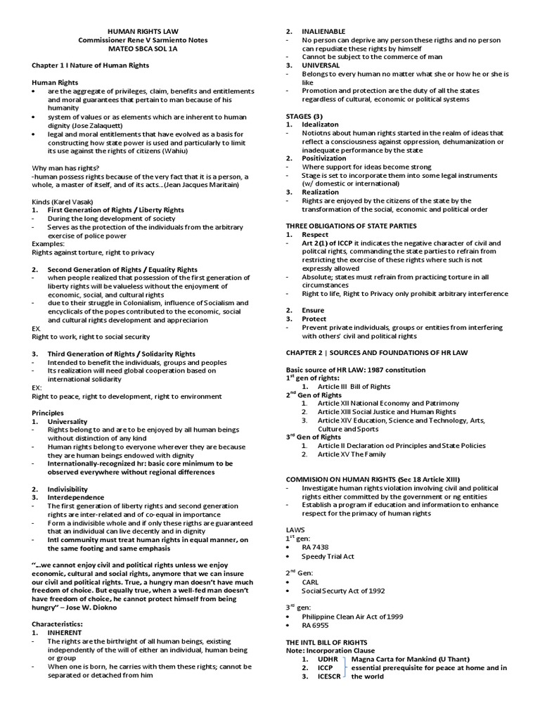 Human Rights Law Reviewer Commissioner Sarmiento | PDF | Natural And ...