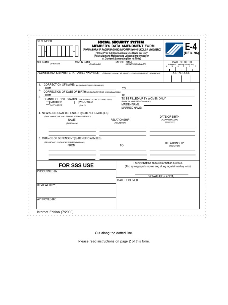 E4 Form For Sss PDF | Download Free PDF | Official Documents | Social ...