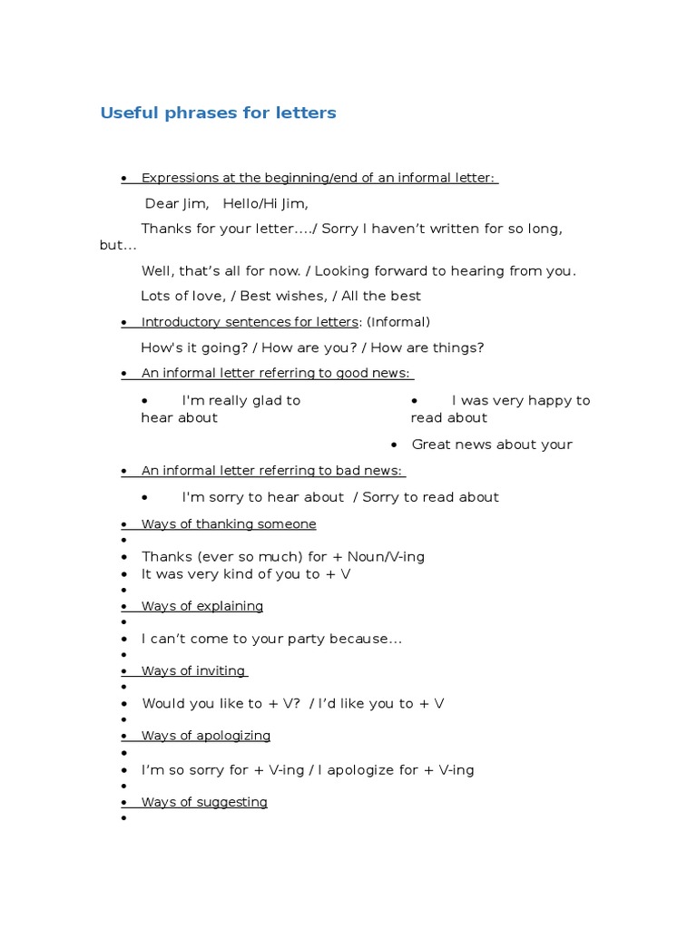 Useful Phrases For Letters | PDF