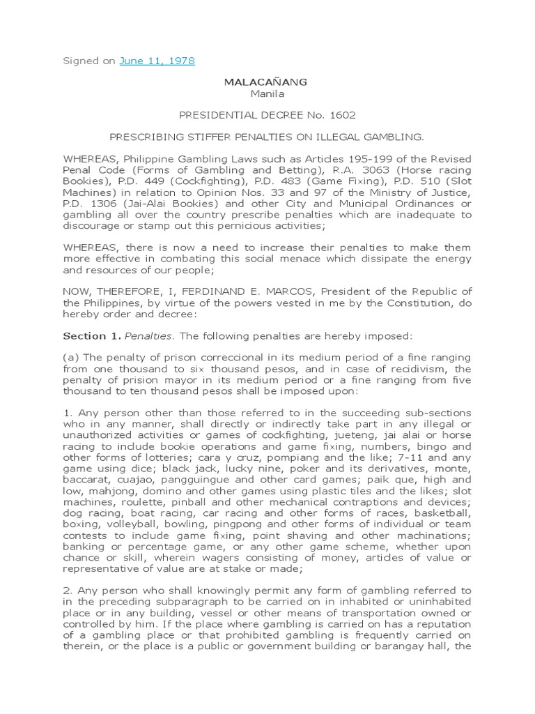 PD 1602 | PDF | Gambling | Security Guard