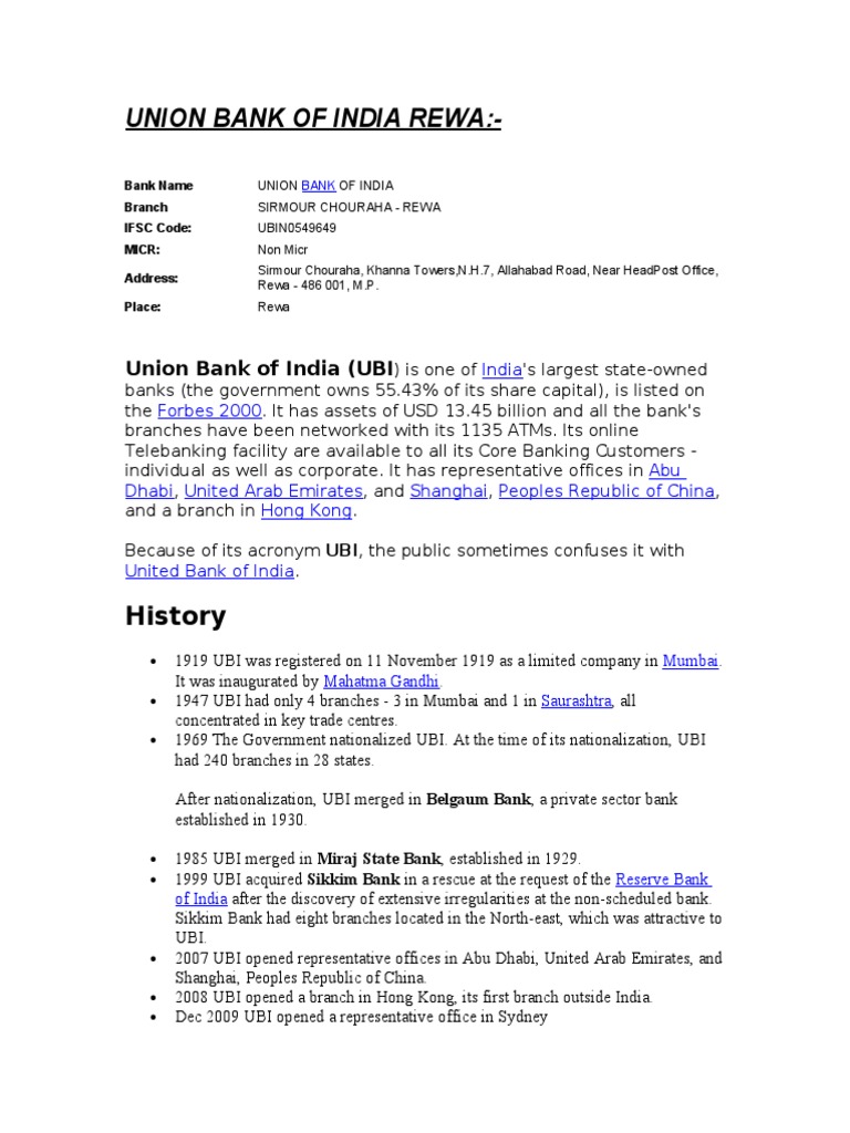 Union Bank of India | Companies | Banking