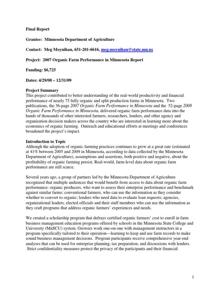 Complete Project Report- Organic Farm Performance in Minnesota ...