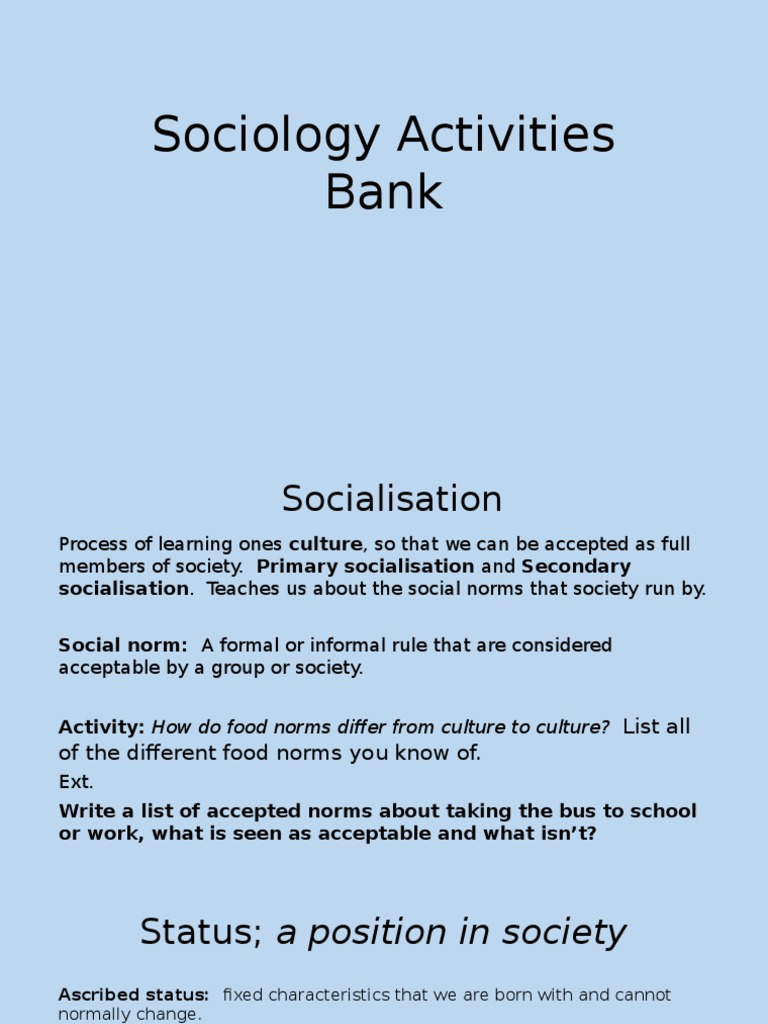 Sociology Activities and Concepts | PDF | Norm (Social) | Socialization