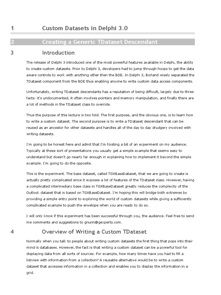 Custom Datasets in Delphi 3 | PDF | Method (Computer Programming) | Subroutine