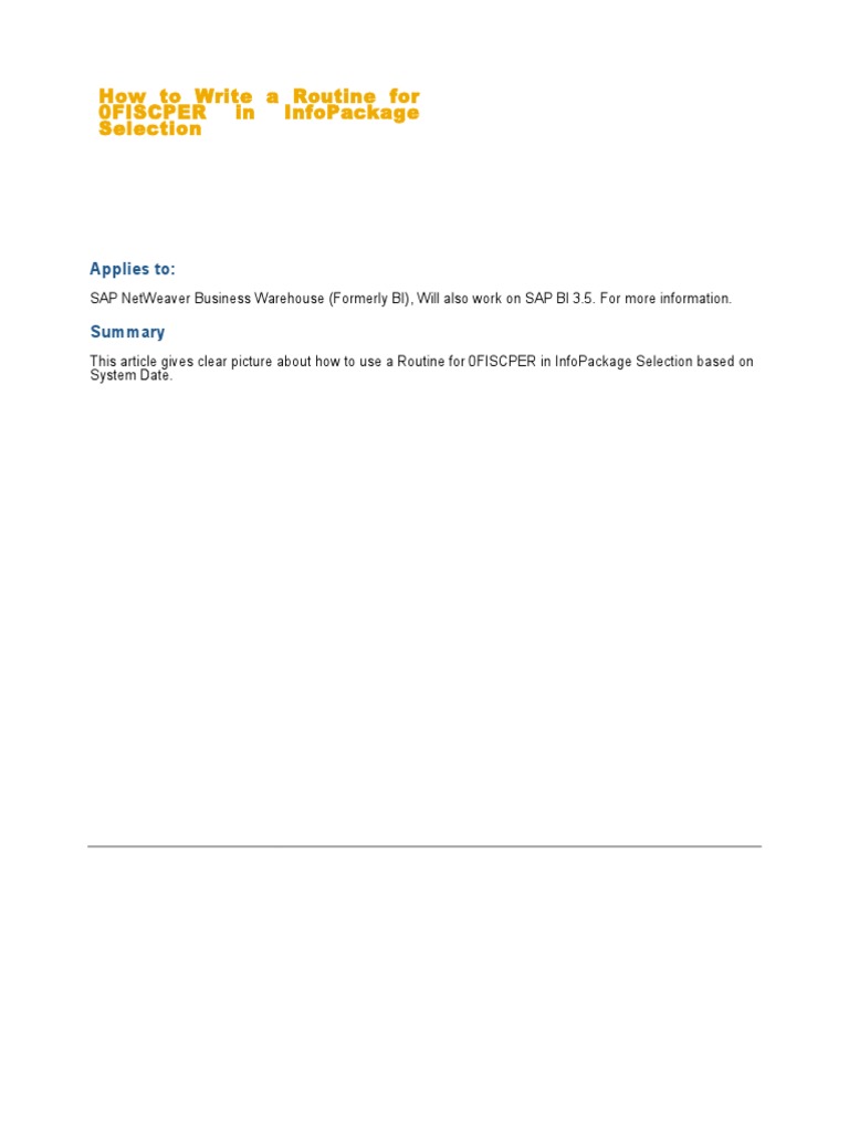 How To Write A Routine For 0FISCPER in InfoPackage Selection-1 | PDF ...