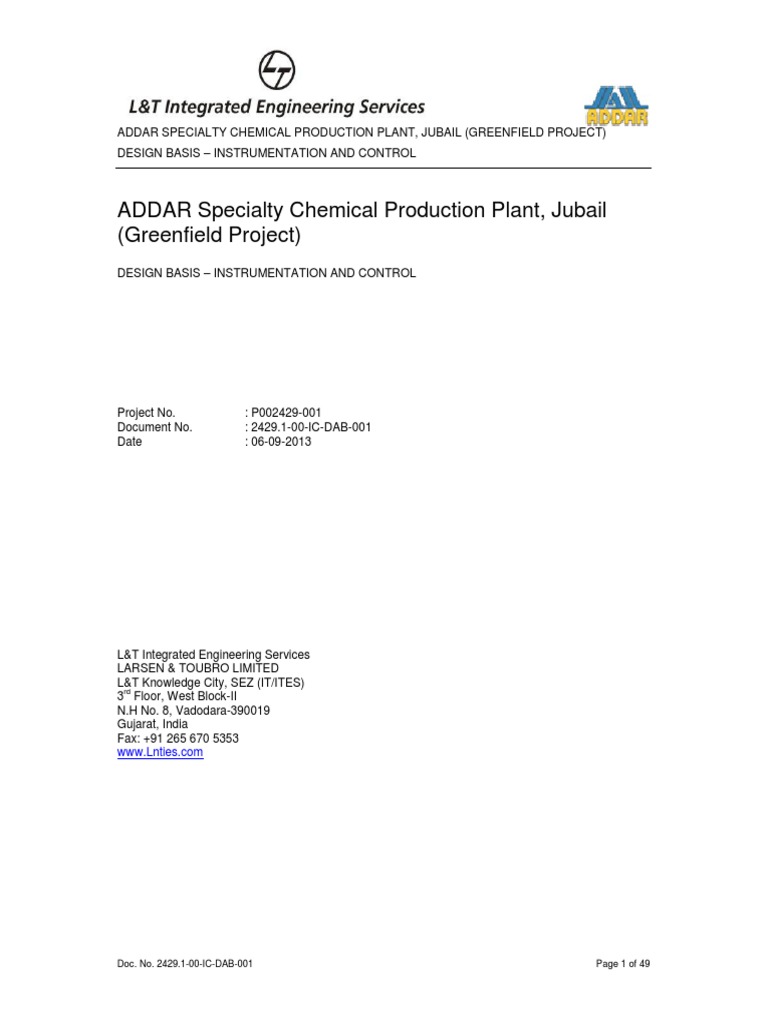 Instrumentation Design Basis | PDF | Flow Measurement | Instrumentation