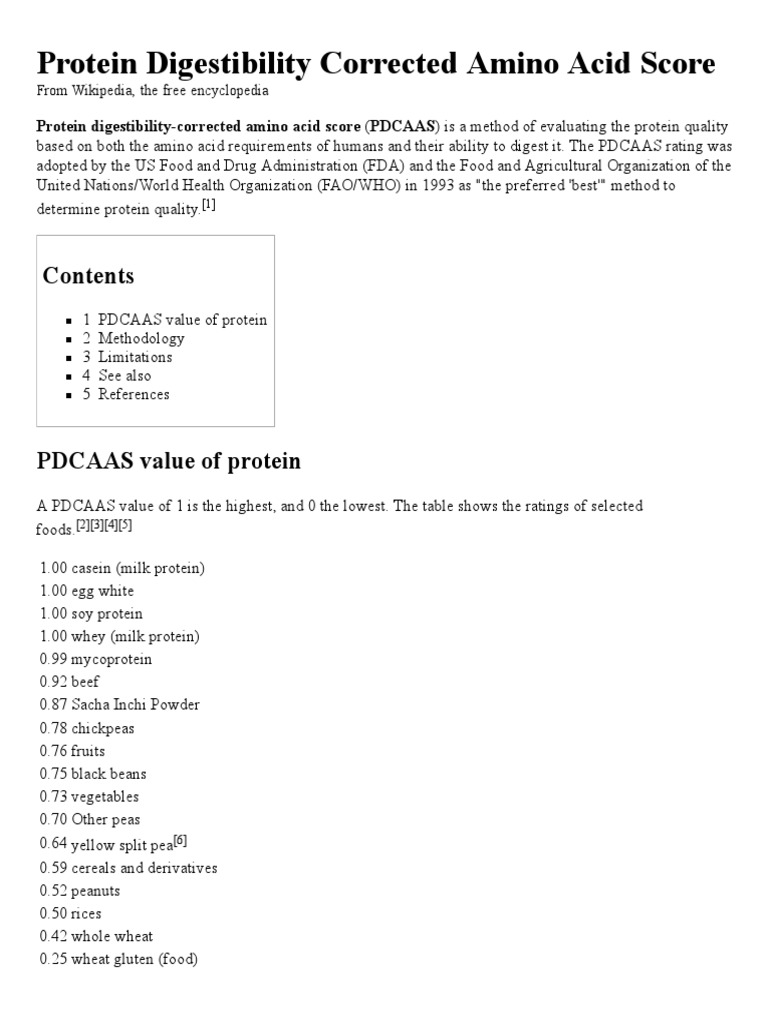 PDCAAS: Protein Quality Evaluation | PDF | Determinants Of Health ...