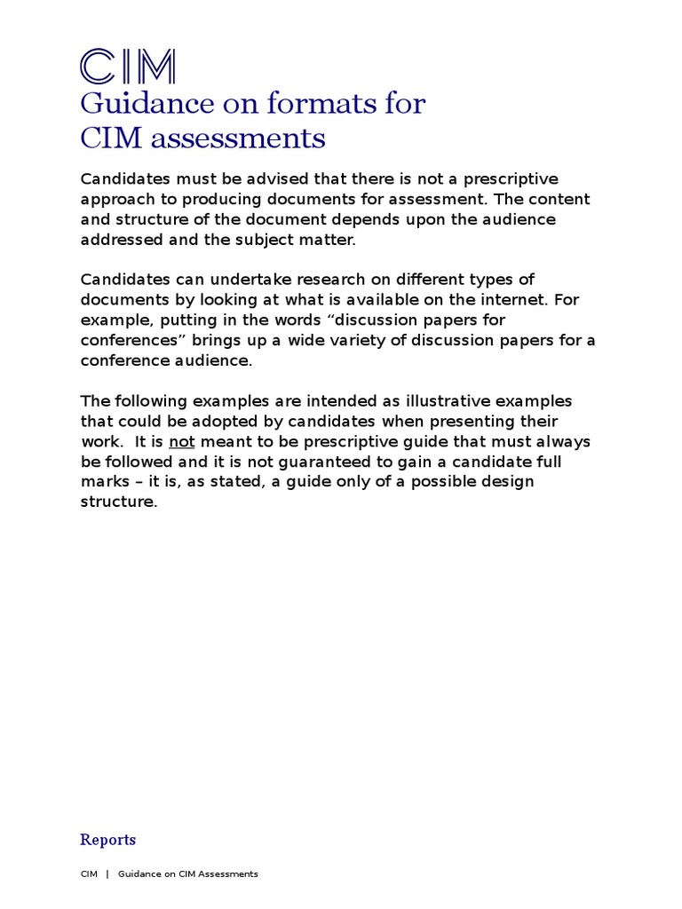 Guidance On Formats For CIM Assessments | PDF | Abstract (Summary ...