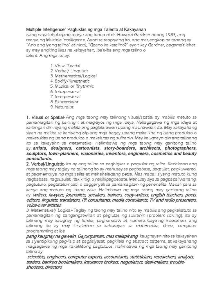 Multiple Intelligence Pdf Pdf