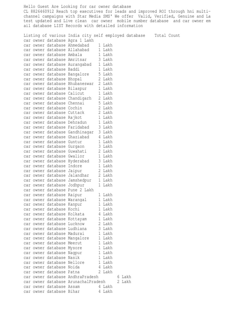Comprehensive Car Owners Database | PDF | Databases | Information ...