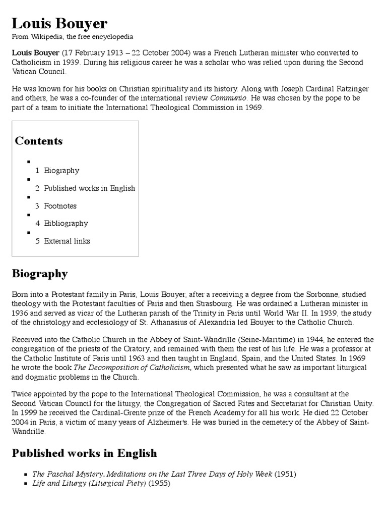 Louis Bouyer - Wikipedia, The Free Encyclopedia | PDF | Catholic Church ...