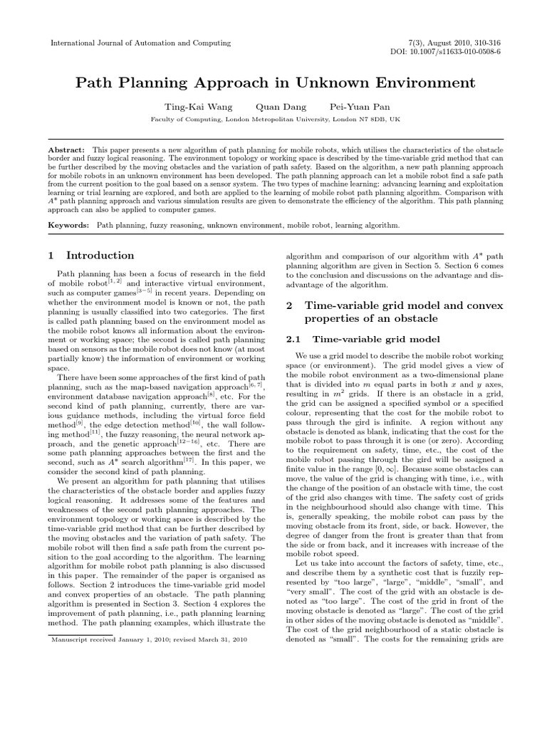 Path Planning Approach in Unknown Environment | PDF | Cognitive Science ...
