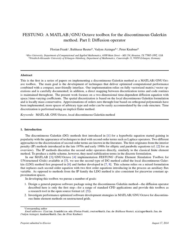 A Matlab DG Method For Hyperbolic Function | Download Free PDF | Matrix ...