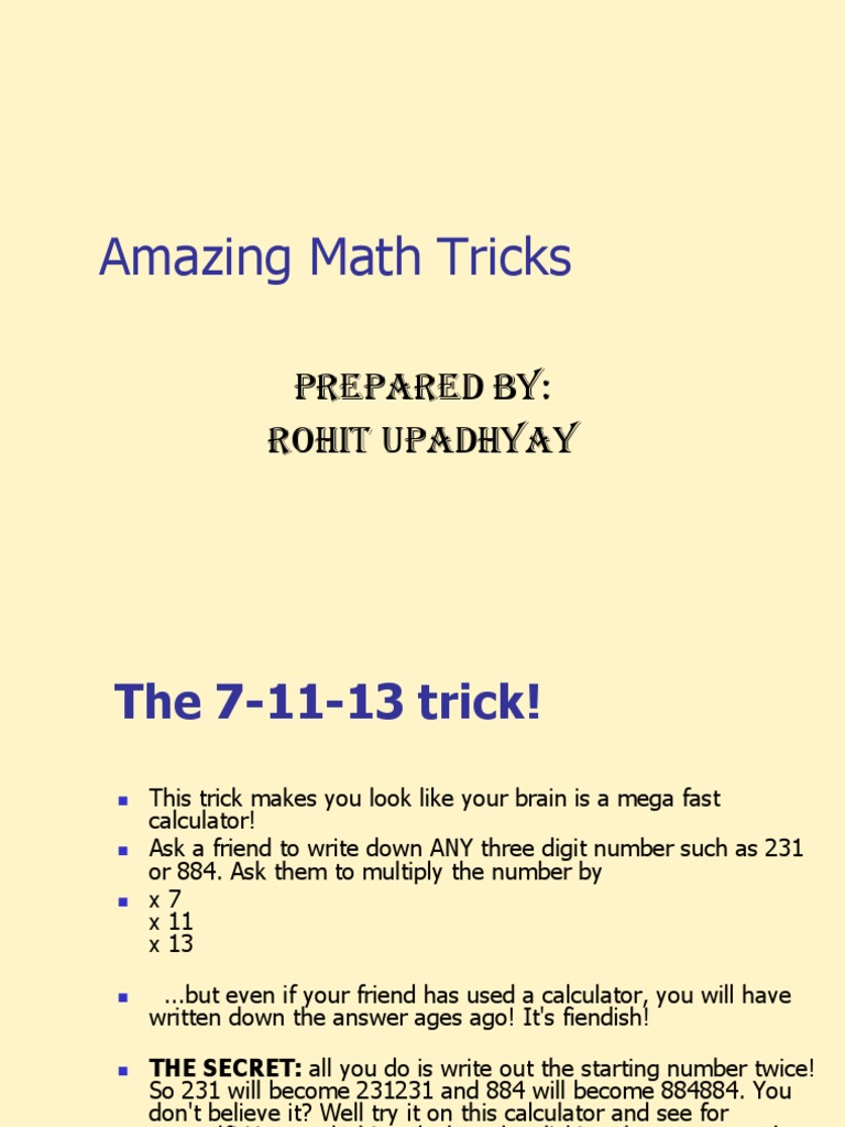 Amazing Math Tricks | PDF | Multiplication | Elementary Mathematics
