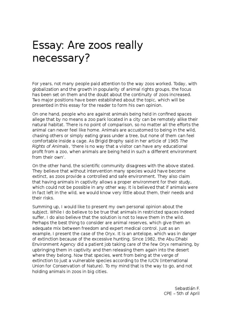 Essay - Zoos | PDF