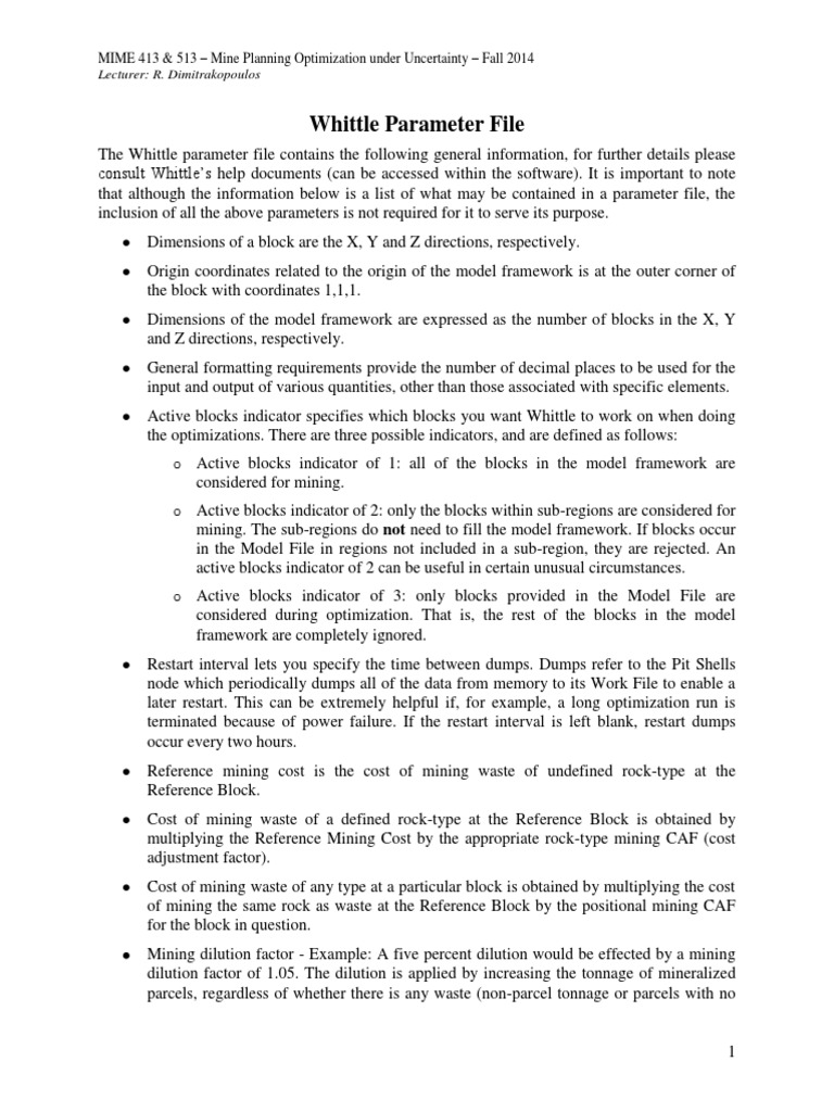 Whittle Parameters Explanations | PDF | Mining | Mathematical Optimization