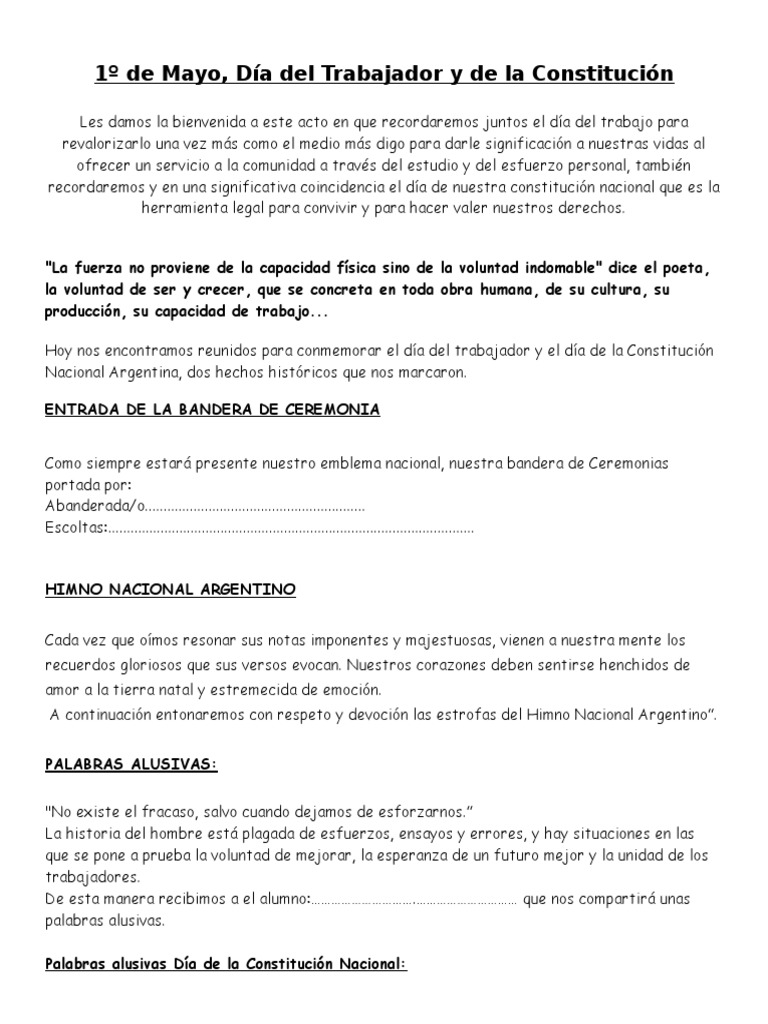 Glosas para el Acto del Día del Trabajador y de la Constitución ... Glosas para el Acto del Día del Trabajador y de la Constitución ...