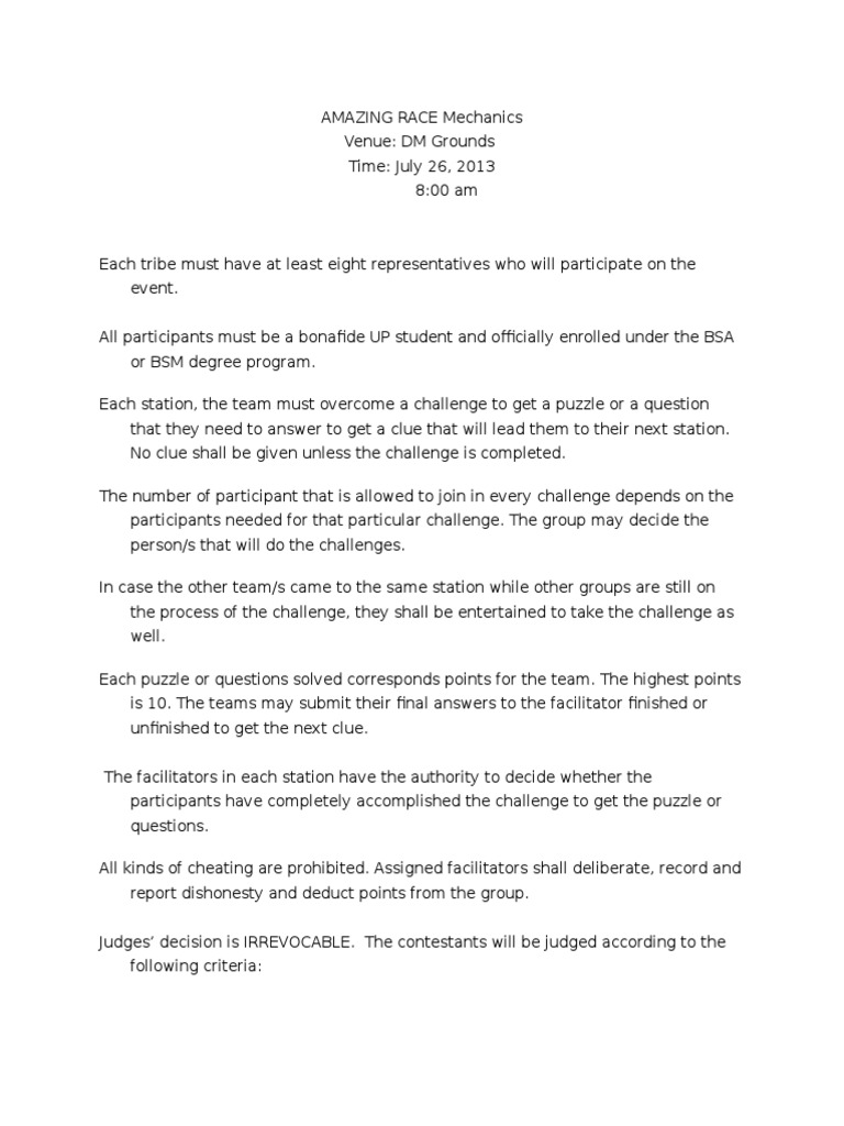 Amazing Race Event Mechanics Guide | PDF