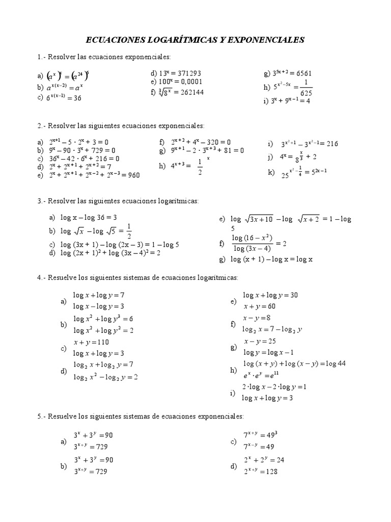 Ecuaciones Log Exp | PDF | Funciones especiales | Análisis matemático