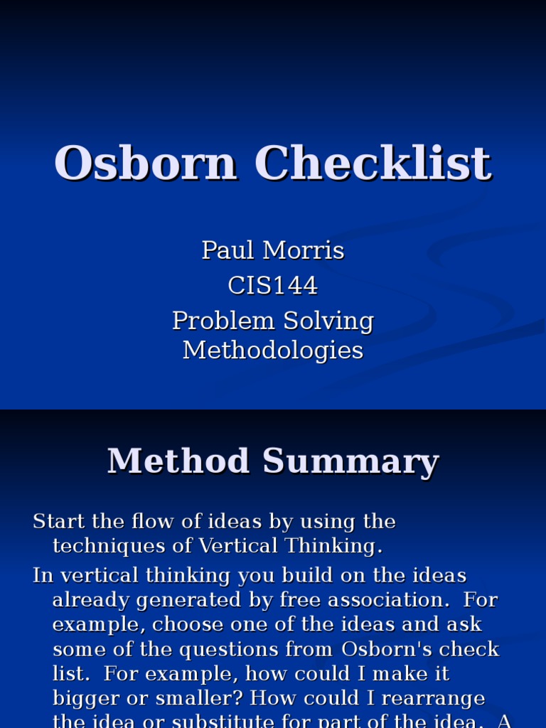 Osborn Checklist | Psychology & Cognitive Science | Psychological Concepts