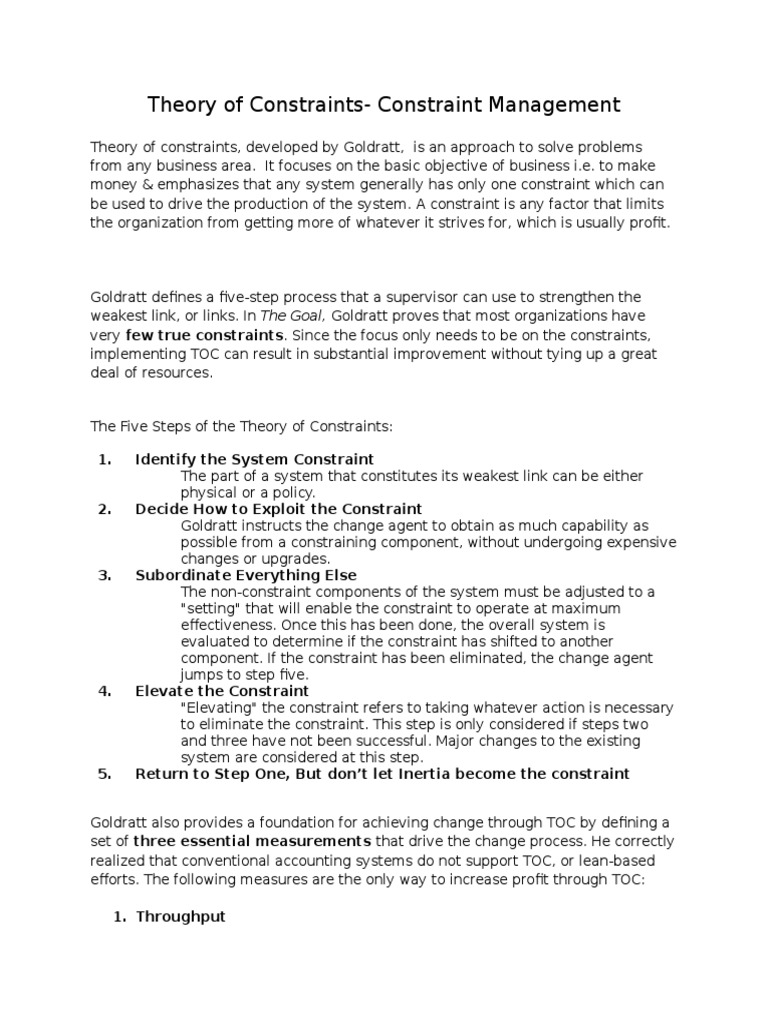 Theory of Constraints-Constraint Management: 1. Identify The System ...