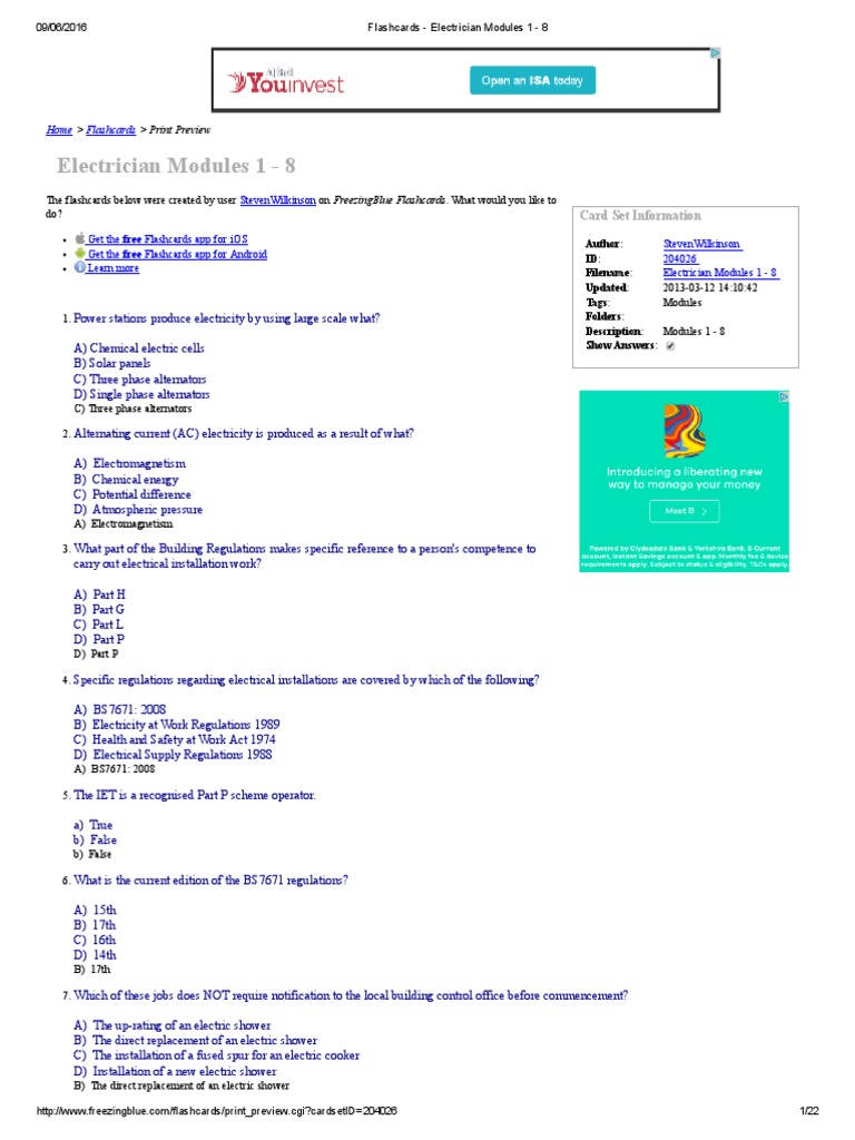 Electrician Exam Flashcards Set 1-8 | PDF | Incandescent Light Bulb ...