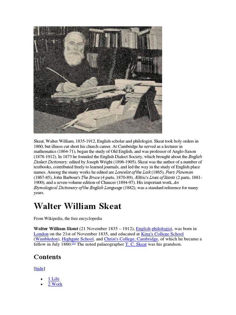 Walter William Skeat: Philologist & Scholar | PDF | Poetry | Languages