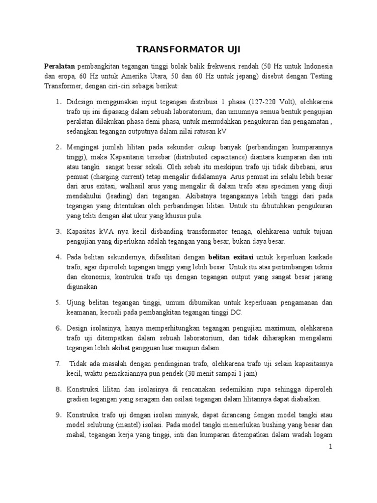 Transformator Pengujian | PDF
