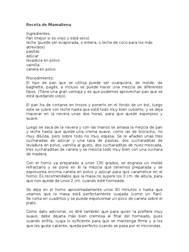 Receta de Mamallena | PDF