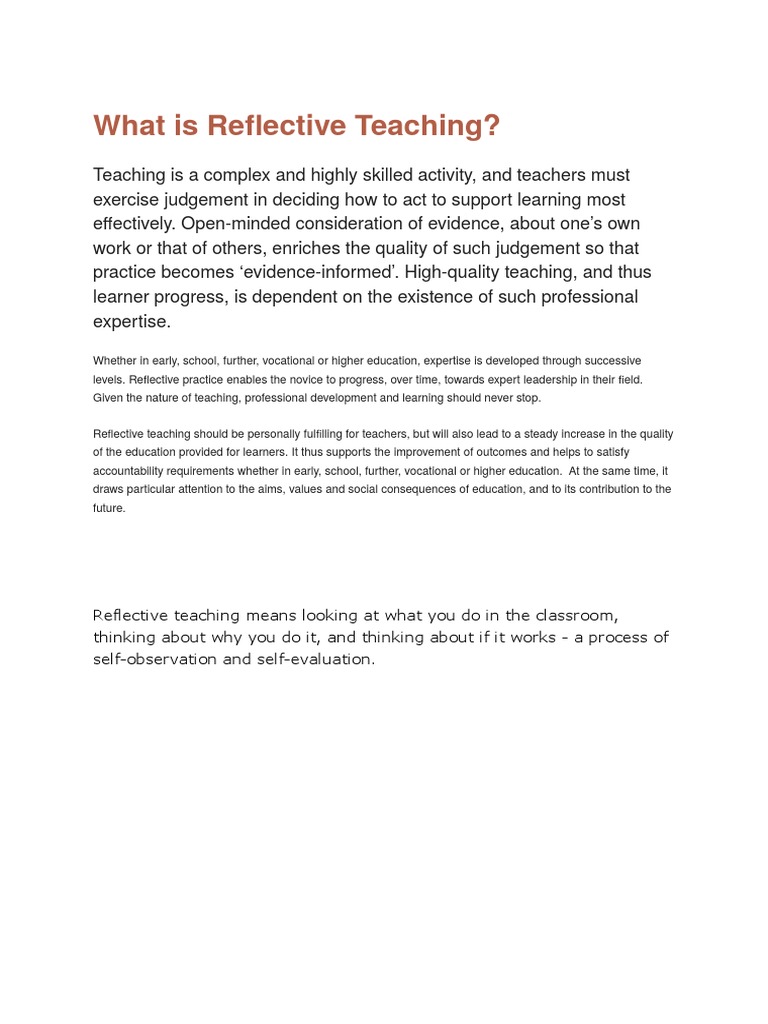 What Is Reflective Teaching | PDF | Expert | Teachers