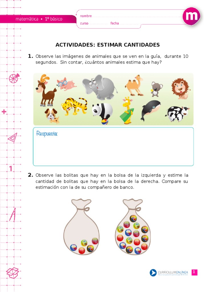 Guiá Estimar Cantidades 1° Básico | PDF