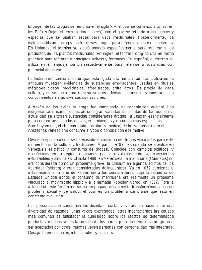 El Origen De Las Drogas Pdf La Dependencia De Sustancias Bienestar