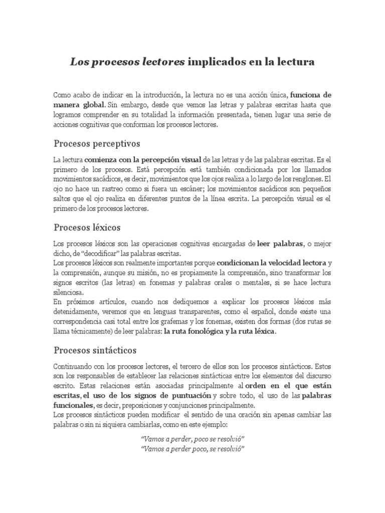 Los Procesos Lectores | PDF | Lectura (proceso) | Palabra