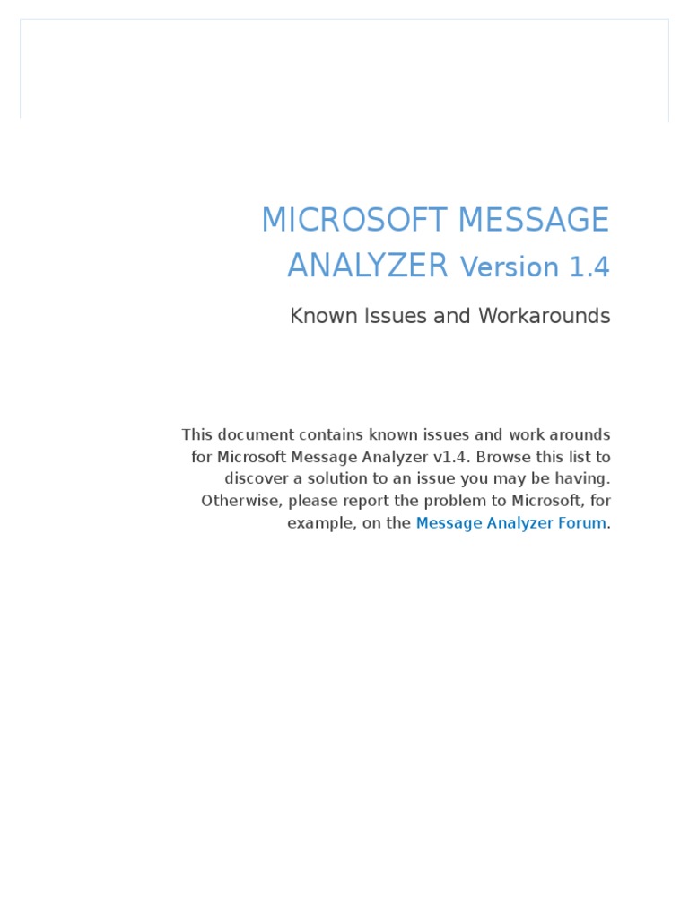 Microsoft Message Analyzer V14 Known Issues Pdf Hyper V Microsoft Windows