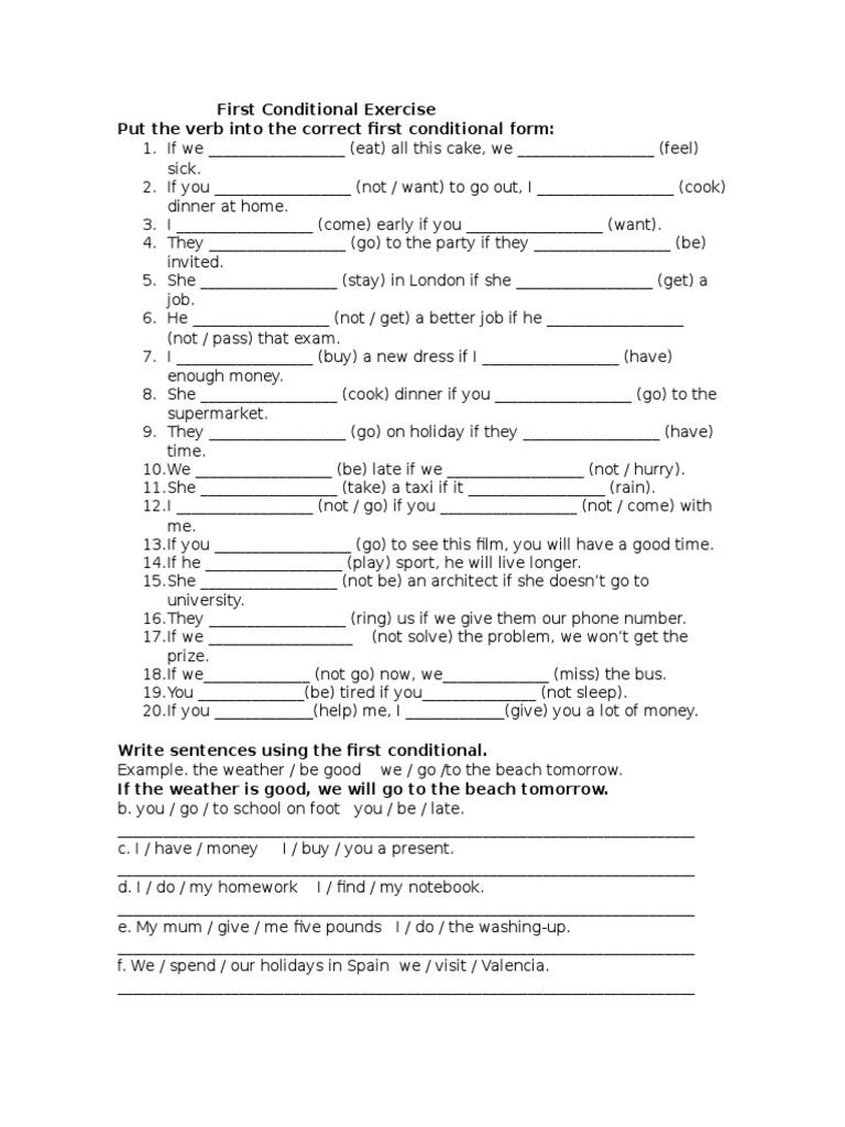 First Conditional Exercise Put The Verb Into The Correct First Conditional Form | PDF