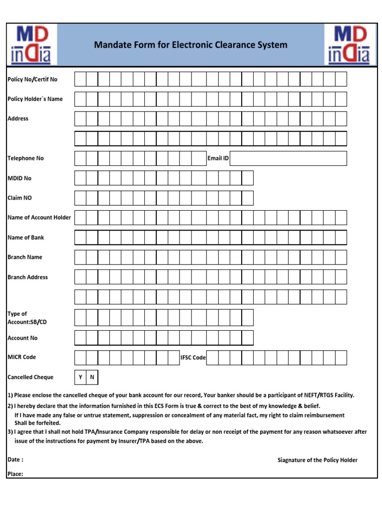 ECS Form | PDF | Cheque | Payments