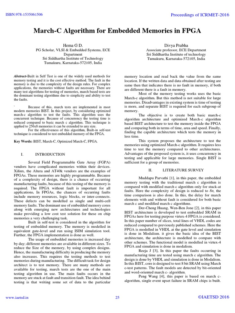 Iaetsd March C Algorithm For Embedded Memories In Fpga Pdf Field Programmable Gate Array