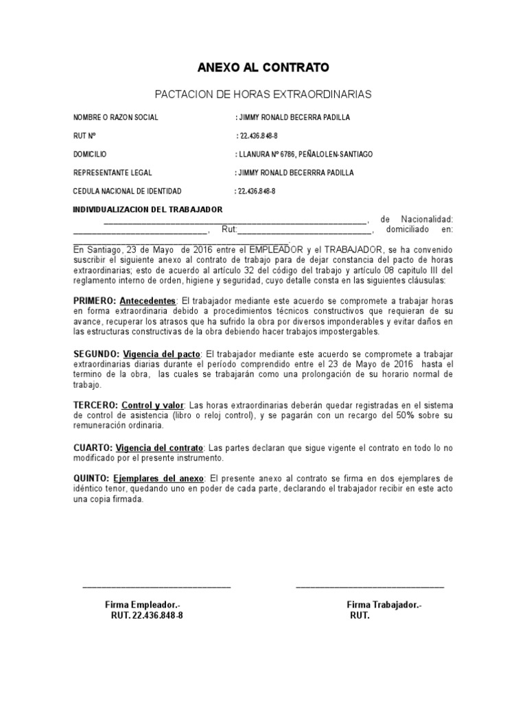 Anexo Pacto Horas Extras | PDF Anexo Pacto Horas Extras | PDF