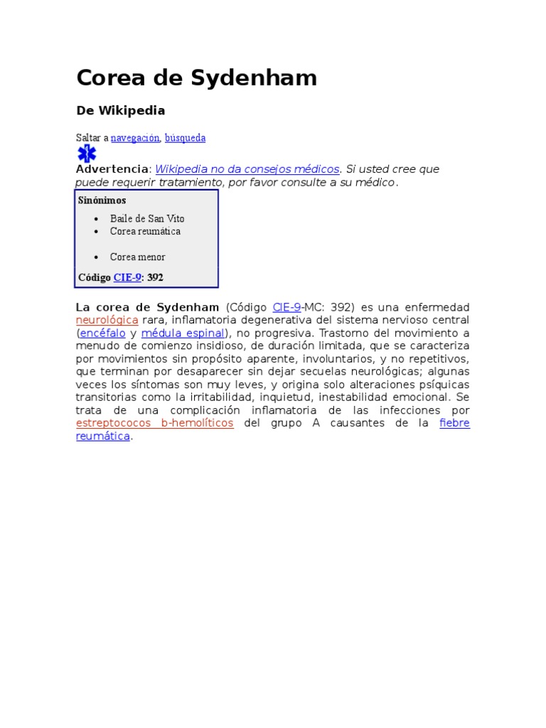 Corea de Sydenham | PDF | Enfermedades y trastornos humanos | Epidemiología