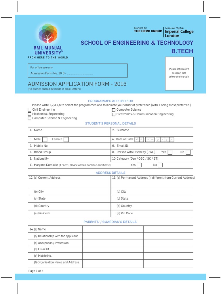 BMU BTech Application Form 2016 | PDF | University And College ...
