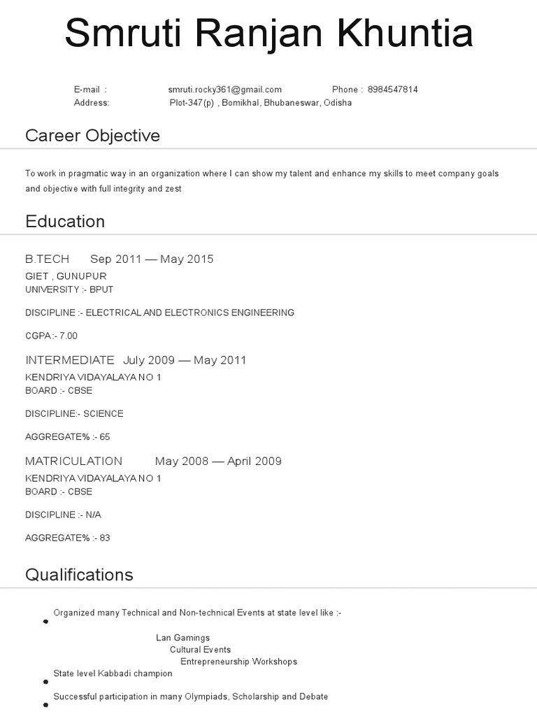 Career Objective: B.Tech Sep 2011 - May 2015 | PDF